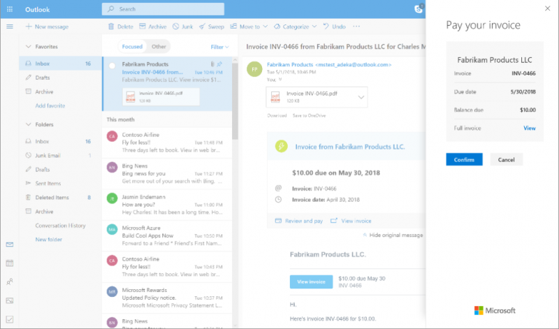 Microsoft Pay support now allows users to pay invoices within Outlook ...
