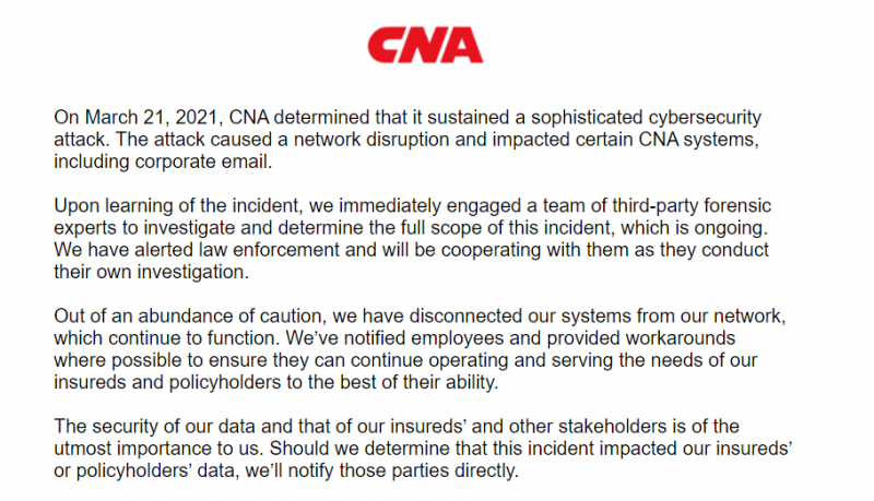 Insurance company CNA Financial goes offline following a cybersecurity ...
