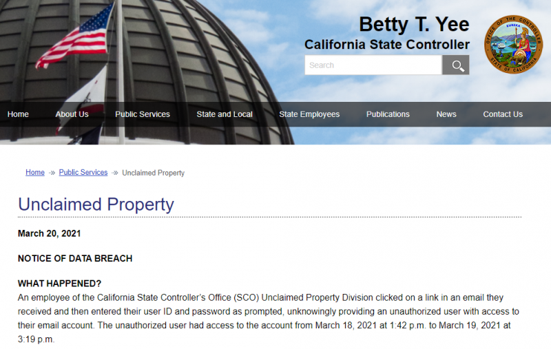 California Controller's Office suffers data breach after employee fell ...