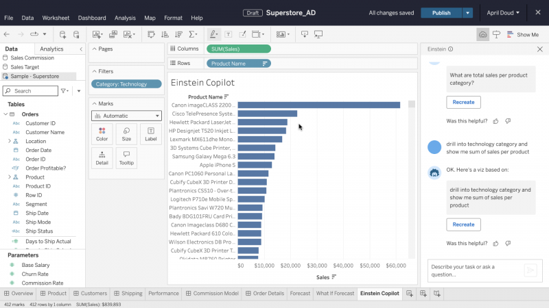 Now in beta, Einstein Copilot for Tableau aims to help everyone to become an expert data analyst ...