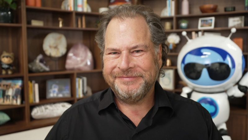 Salesforce chief Marc Benioff says AI now does up to half of all the ...